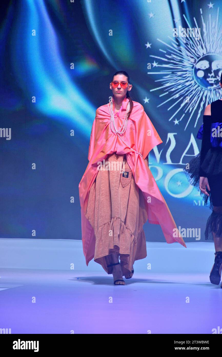 LEON, MEXICO. OCT. 26. A model walks the runway during the Maria Ponce show as part of ANPIC 62 ...