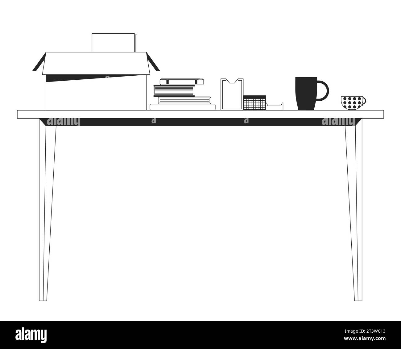 Personal belongings on table black and white 2D line cartoon object ...