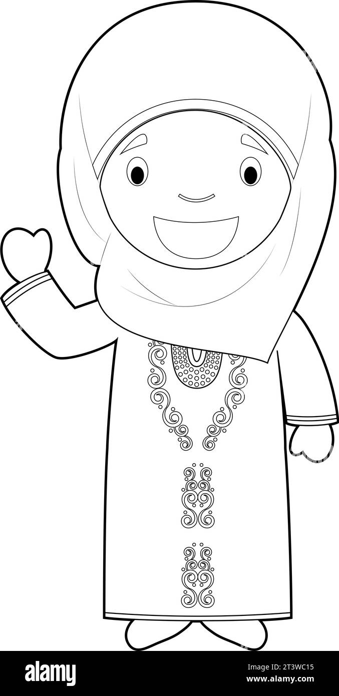Easy coloring cartoon character from Bahrain dressed in the traditional ...