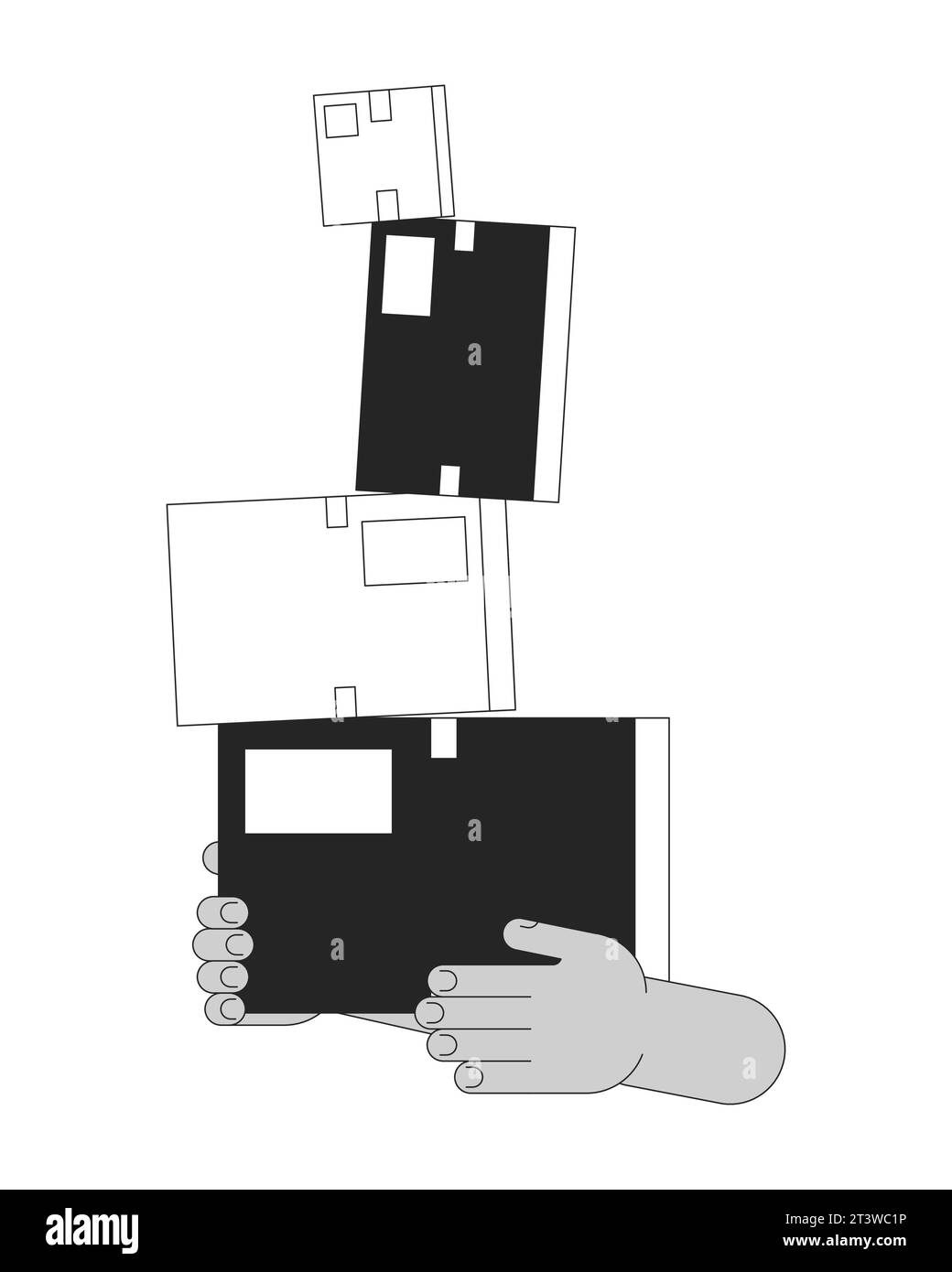 Carrying unstable stacked boxes cartoon human hands outline ...
