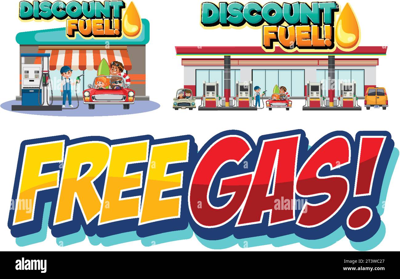 Colorful Gas Station Banner Illustration in Vector Style Stock Vector ...