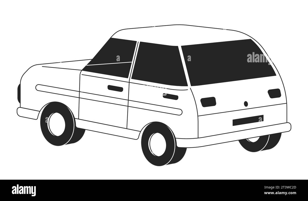 Rear View Car Retro Black And White 2d Line Cartoon Object Stock Vector