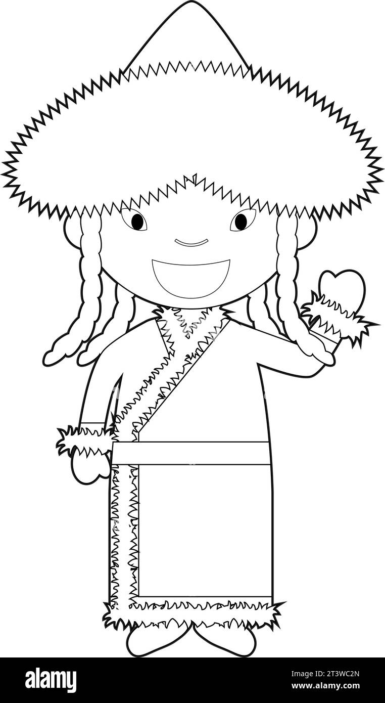 Easy Coloring Cartoon Character From Mongolia Dressed In The Traditional Way Vector Illustration
