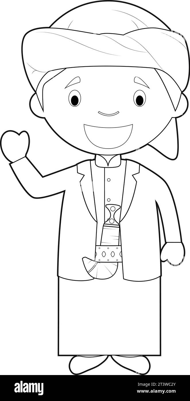 Easy coloring cartoon character from Yemen dressed in the traditional ...