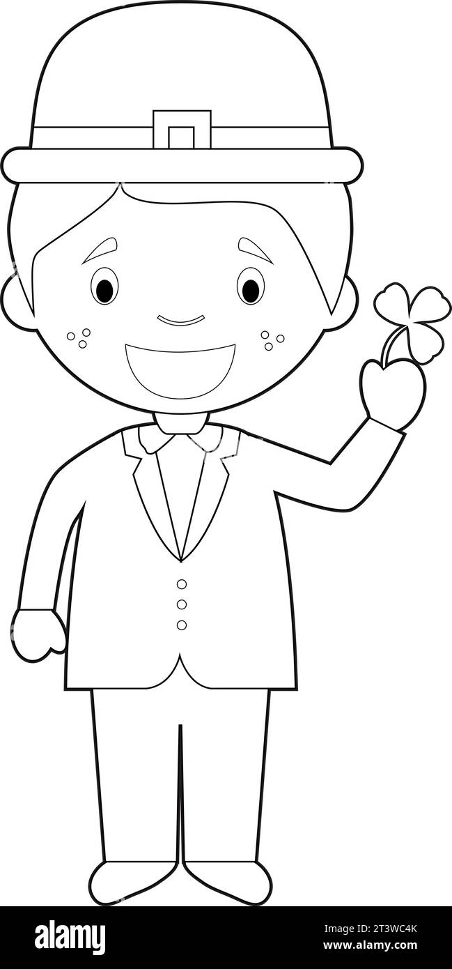 Easy coloring cartoon character from Ireland dressed in the traditional ...