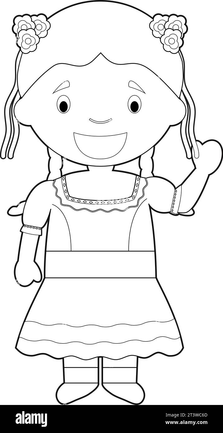 Easy coloring cartoon character from Chile dressed in the traditional ...