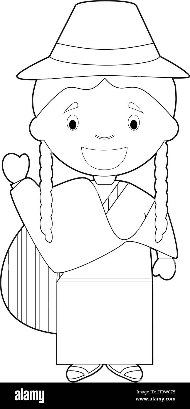 Easy coloring cartoon character from Ecuador dressed in the traditional ...