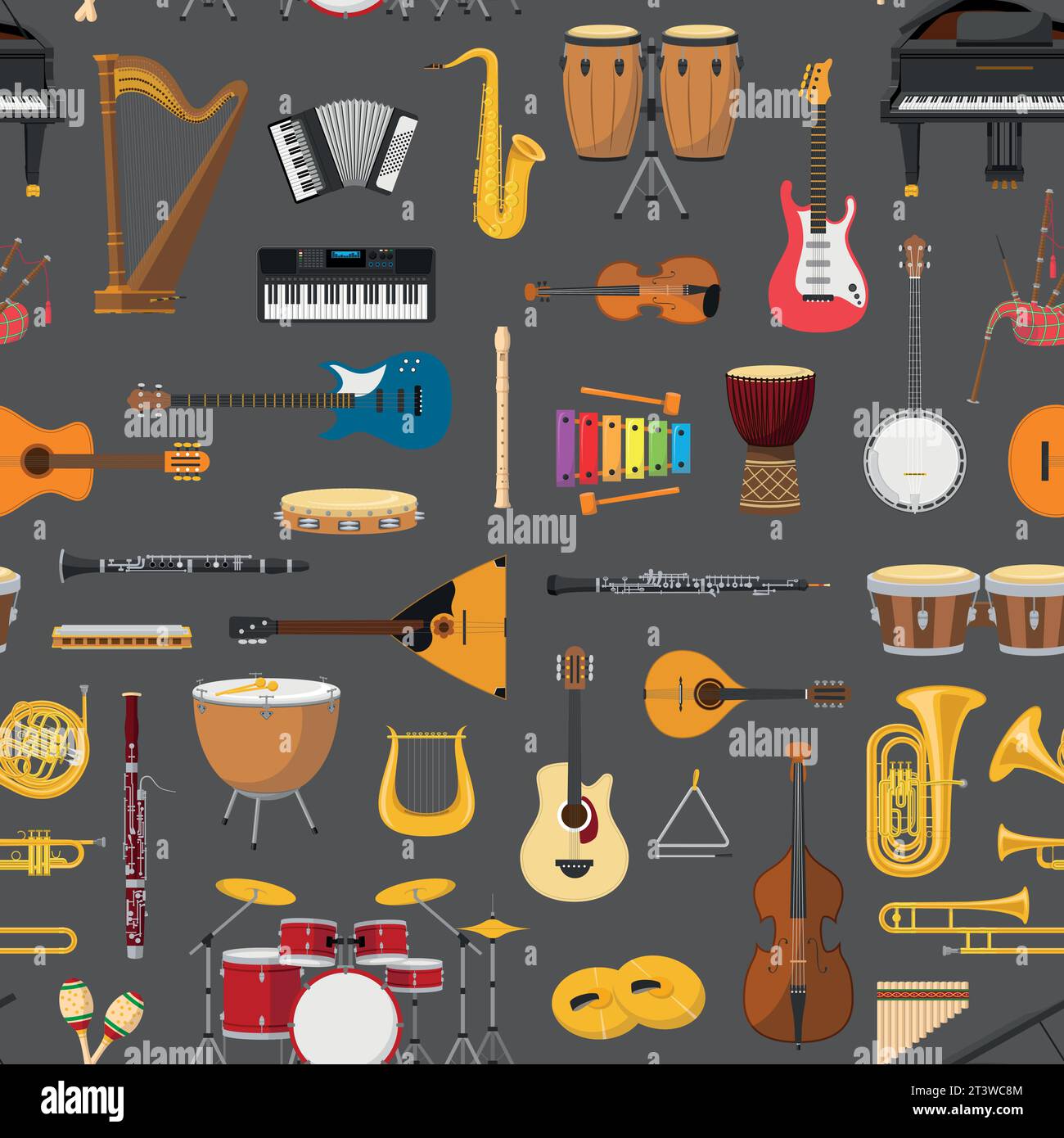 Musical instrumental seamless pattern background. Vector illustracion ...