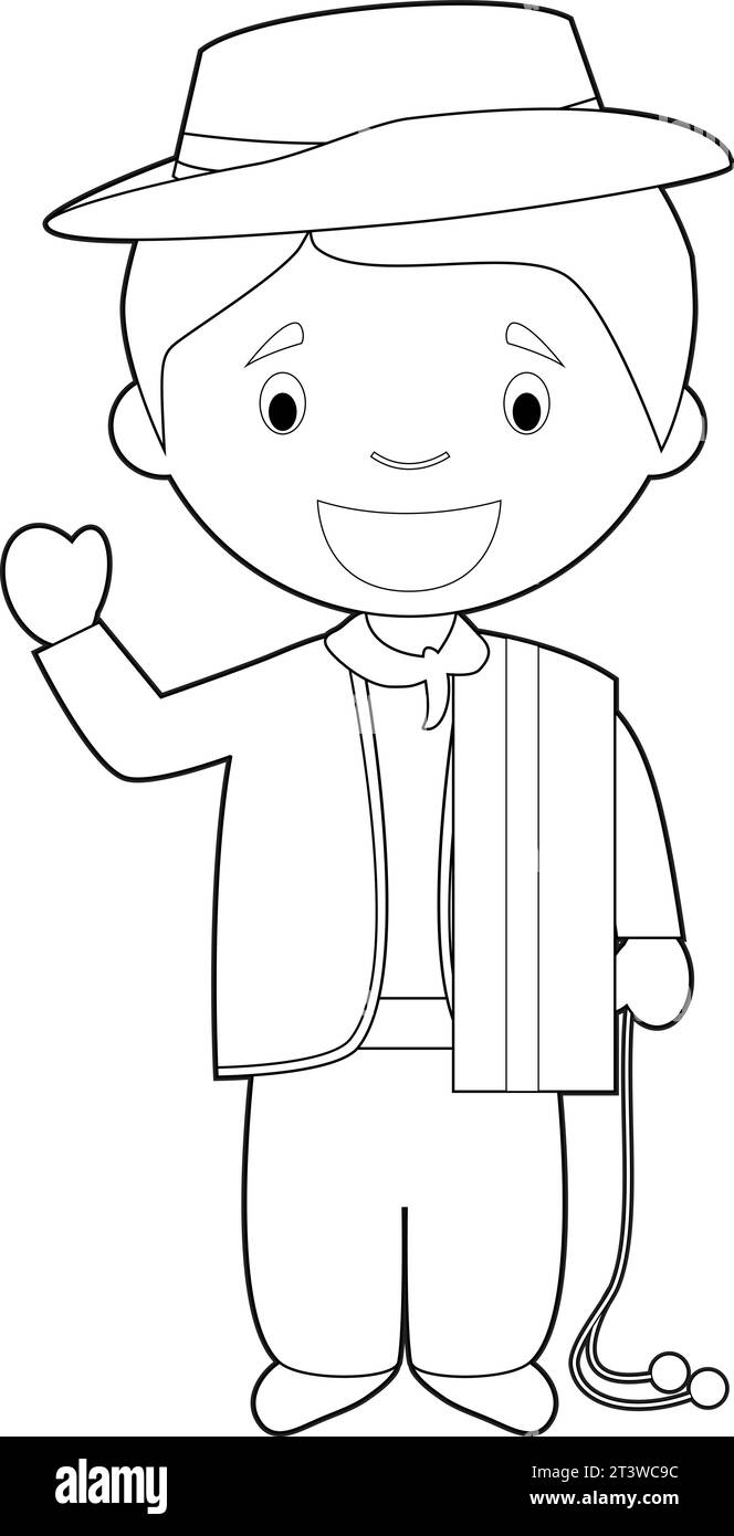 Easy coloring cartoon character from Uruguay dressed in the traditional ...