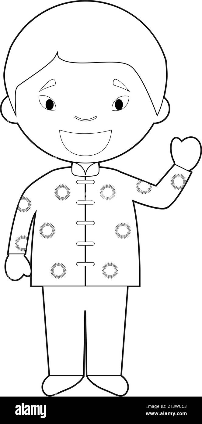 Easy coloring cartoon character from Singapore dressed in the ...