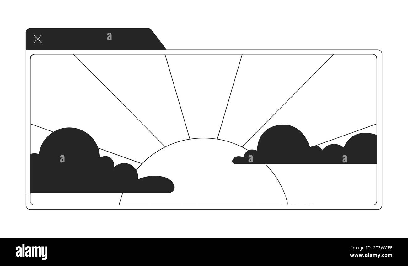 Application window sunrise morning black and white 2D line cartoon ...