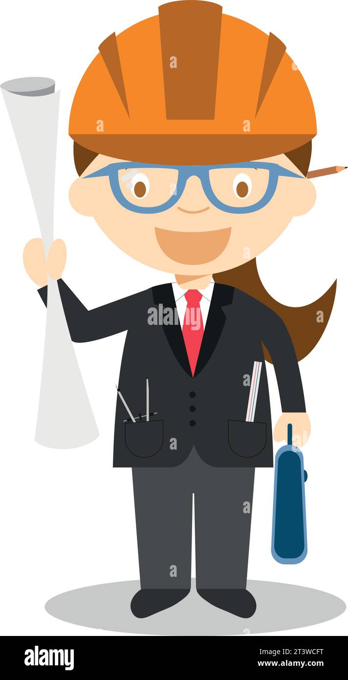 Cute cartoon vector illustration of an architect. Women Professions ...