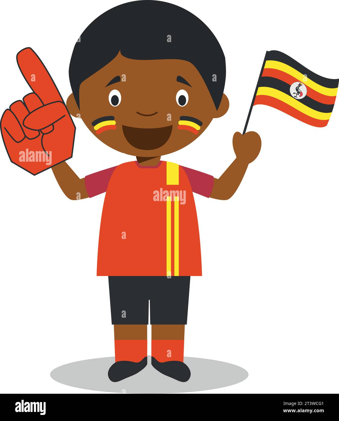 National Sport Team Fan From Uganda With Flag And Glove Vector
