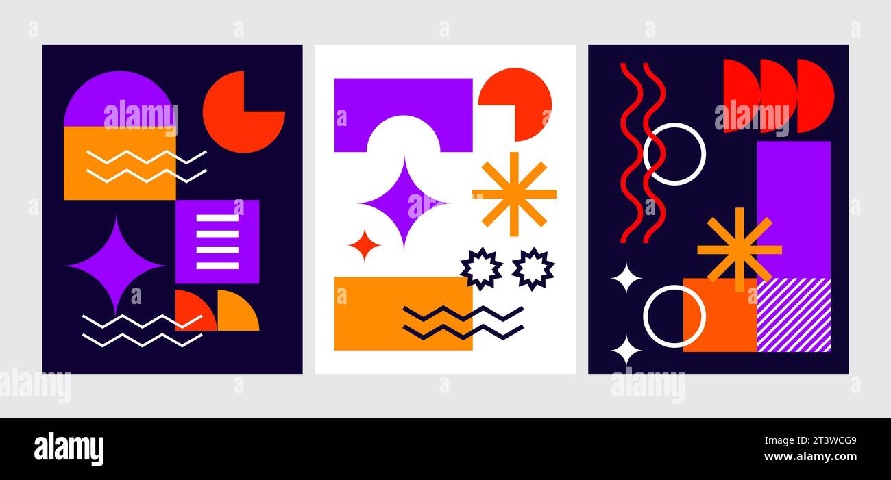 Brutalist posters set with abstract geometric shapes and naive grids ...