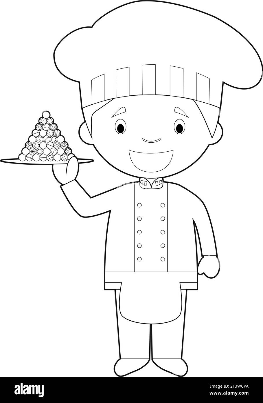 Easy coloring Pastry Chef cartoon character with typical chocolates ...