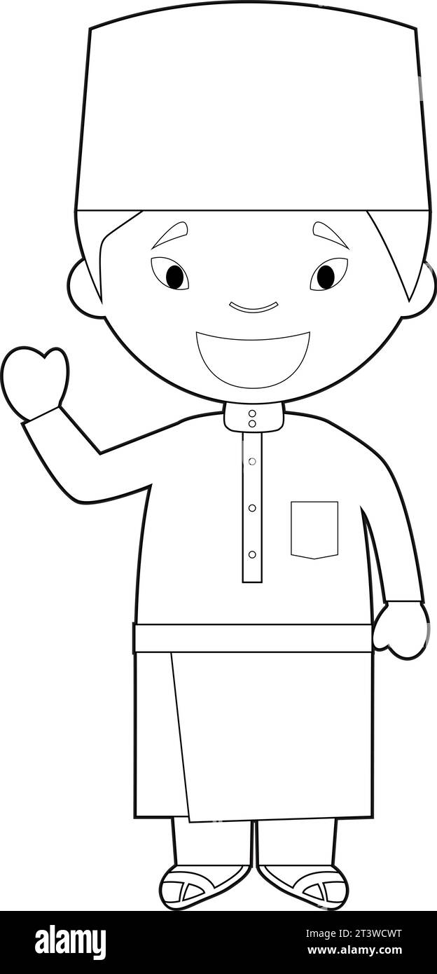 Easy coloring cartoon character from Malaysia dressed in the ...