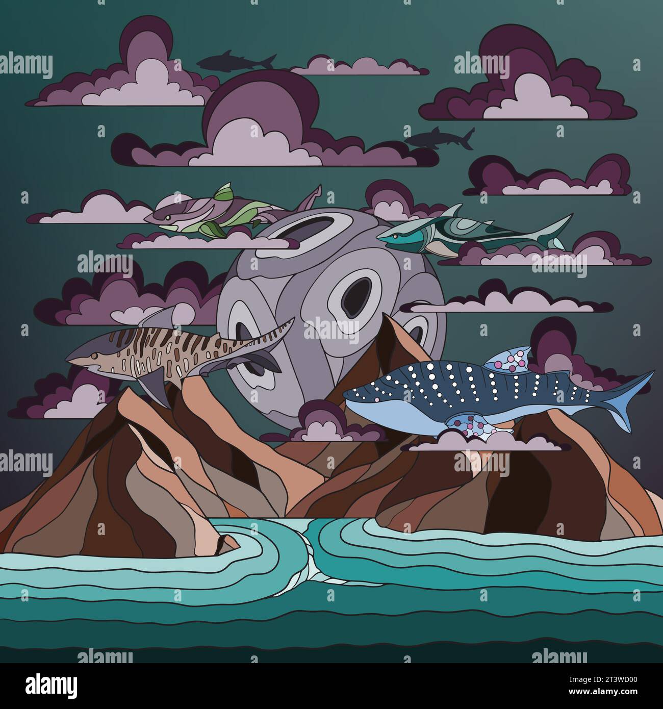 sharks flying in the air over the mountains Stock Vector Image & Art ...