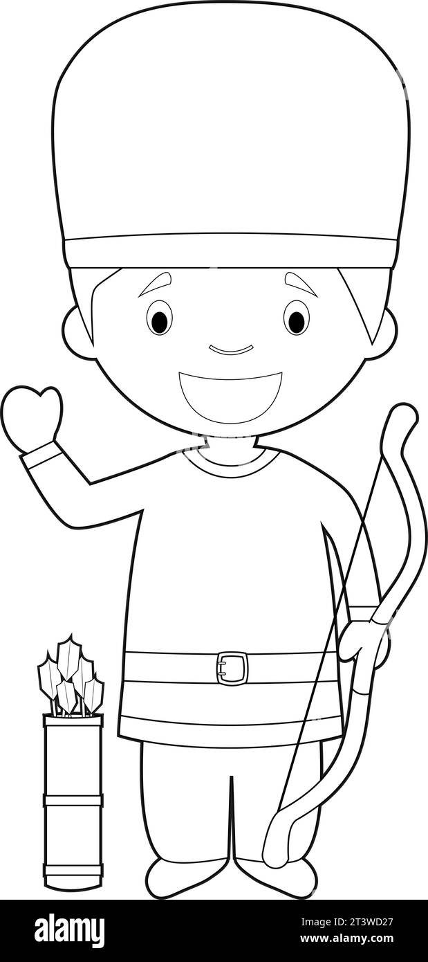 Easy coloring cartoon character from Hungary dressed in the traditional ...
