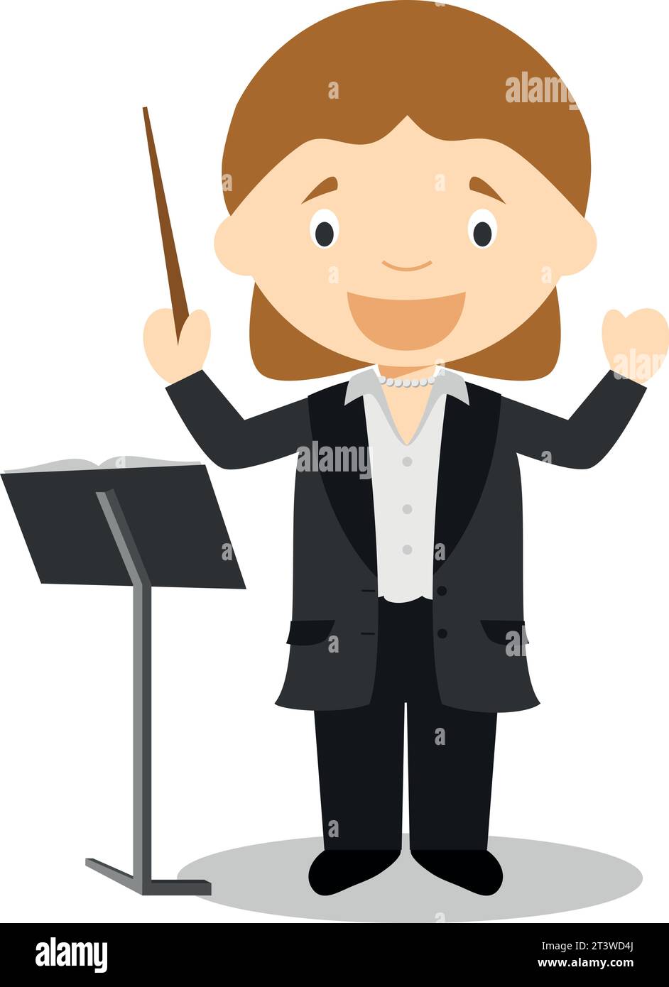 Cute cartoon vector illustration of an orchestra director. Women ...