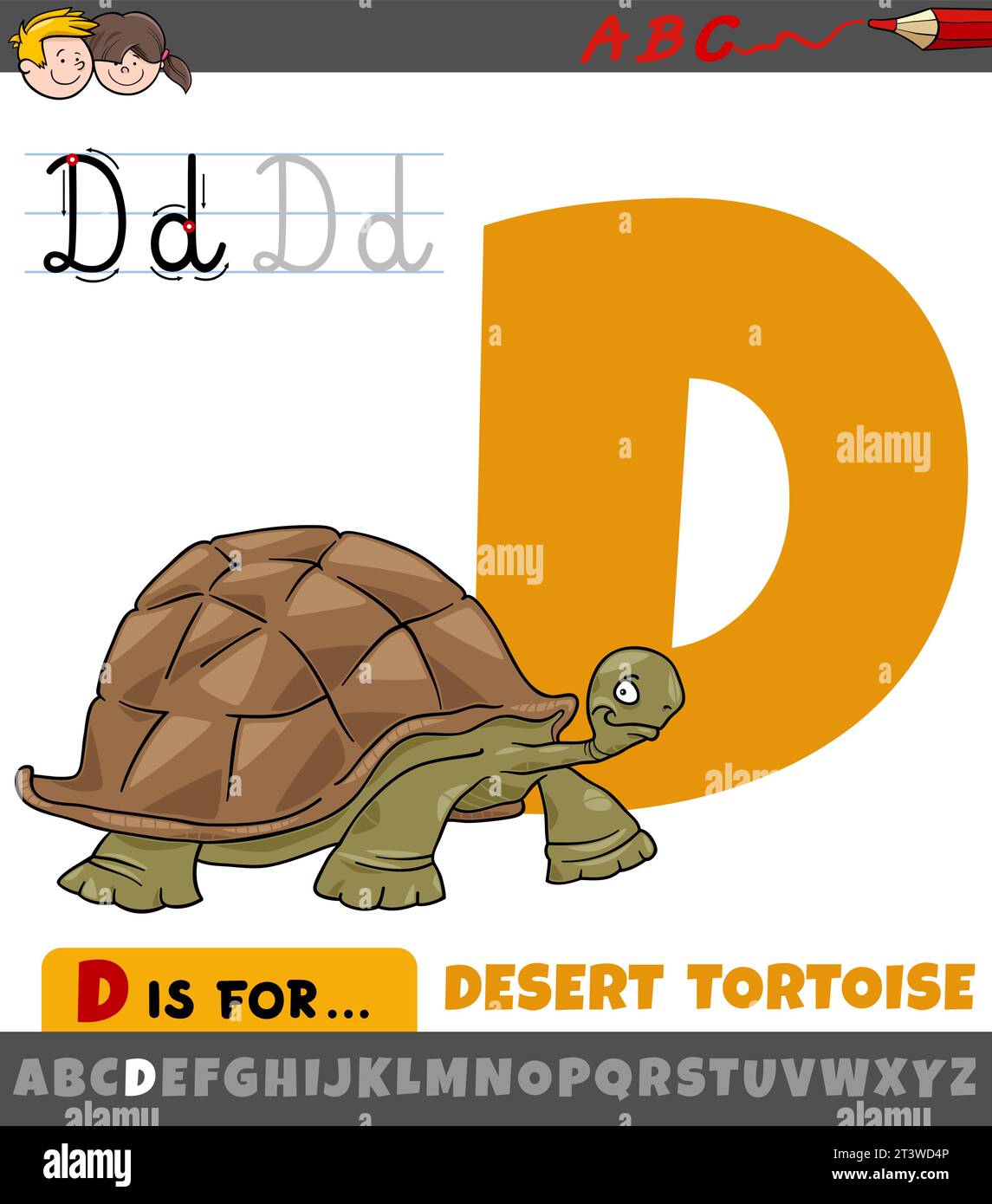 Educational cartoon illustration of letter D from alphabet with desert ...
