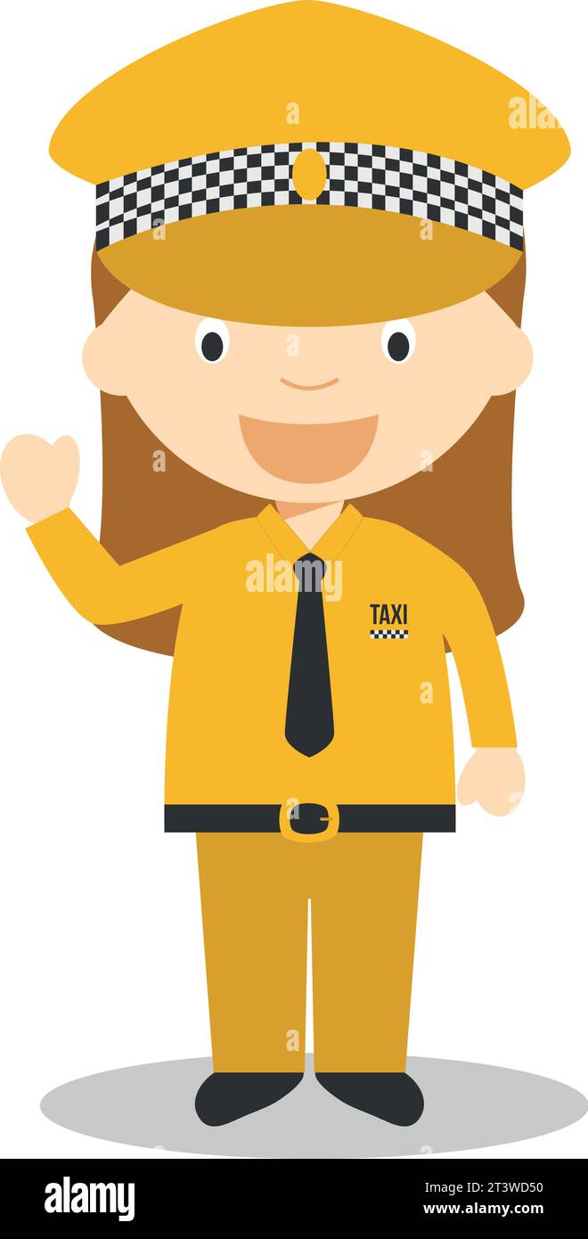 Cute cartoon vector illustration of a taxi driver. Women Professions ...