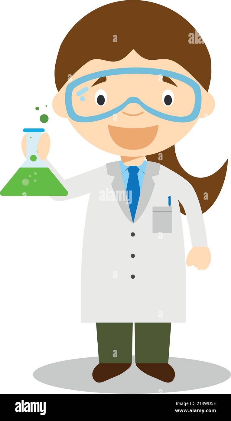 Cute cartoon vector illustration of a scientist. Women Professions ...