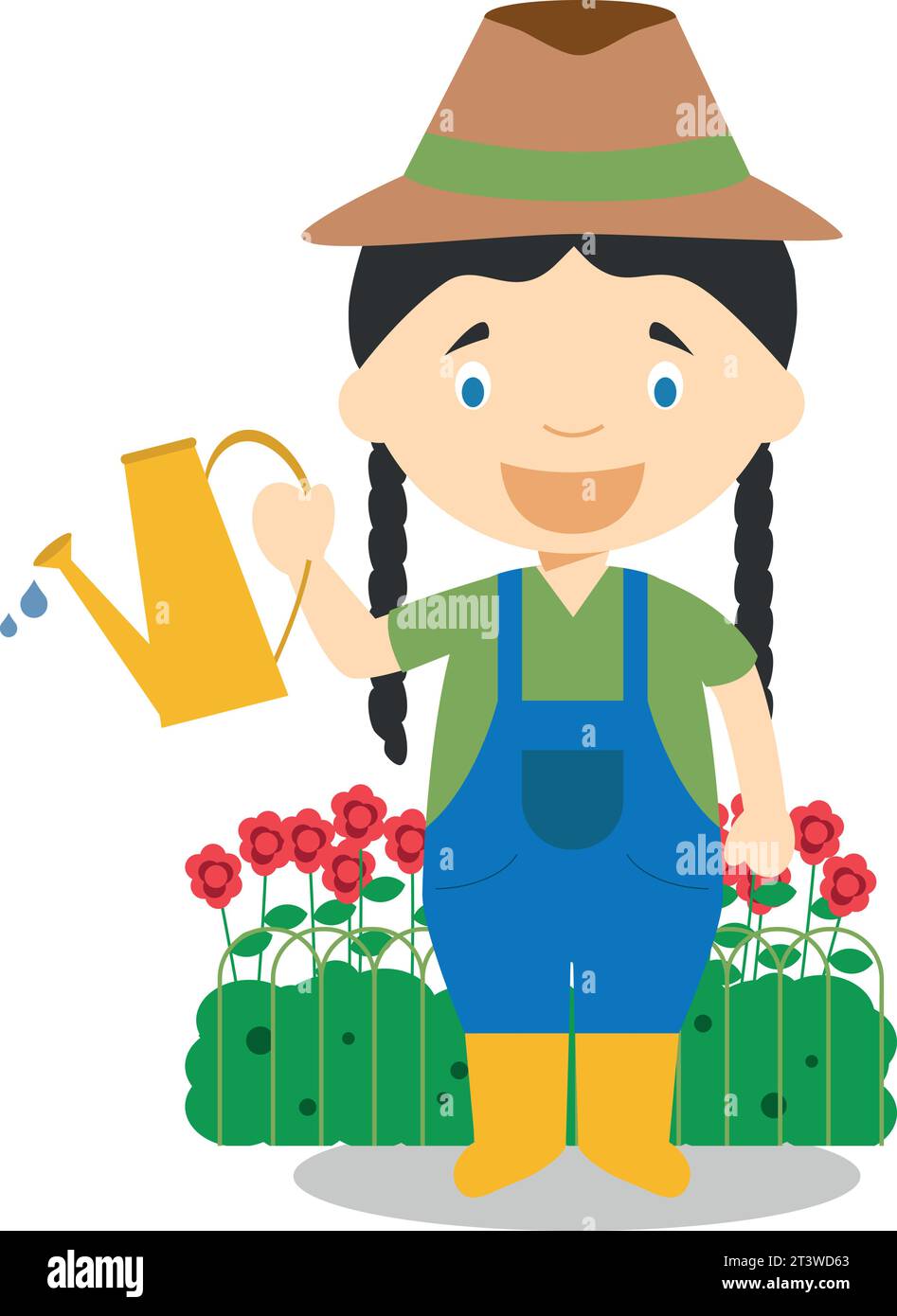 Cute cartoon vector illustration of a gardener. Women Professions ...