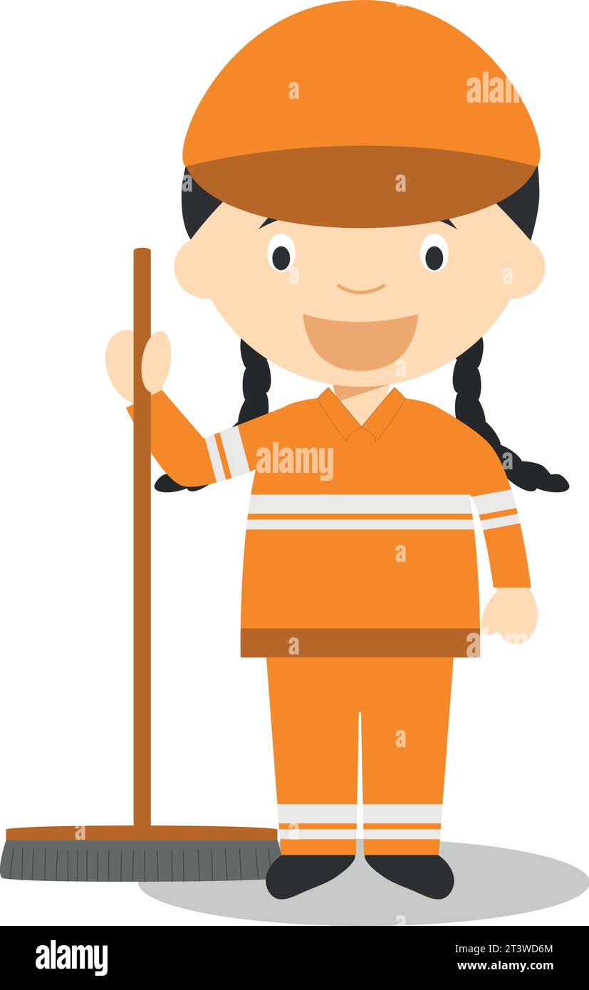 Cute cartoon vector illustration of a sweeper. Women Professions Series ...