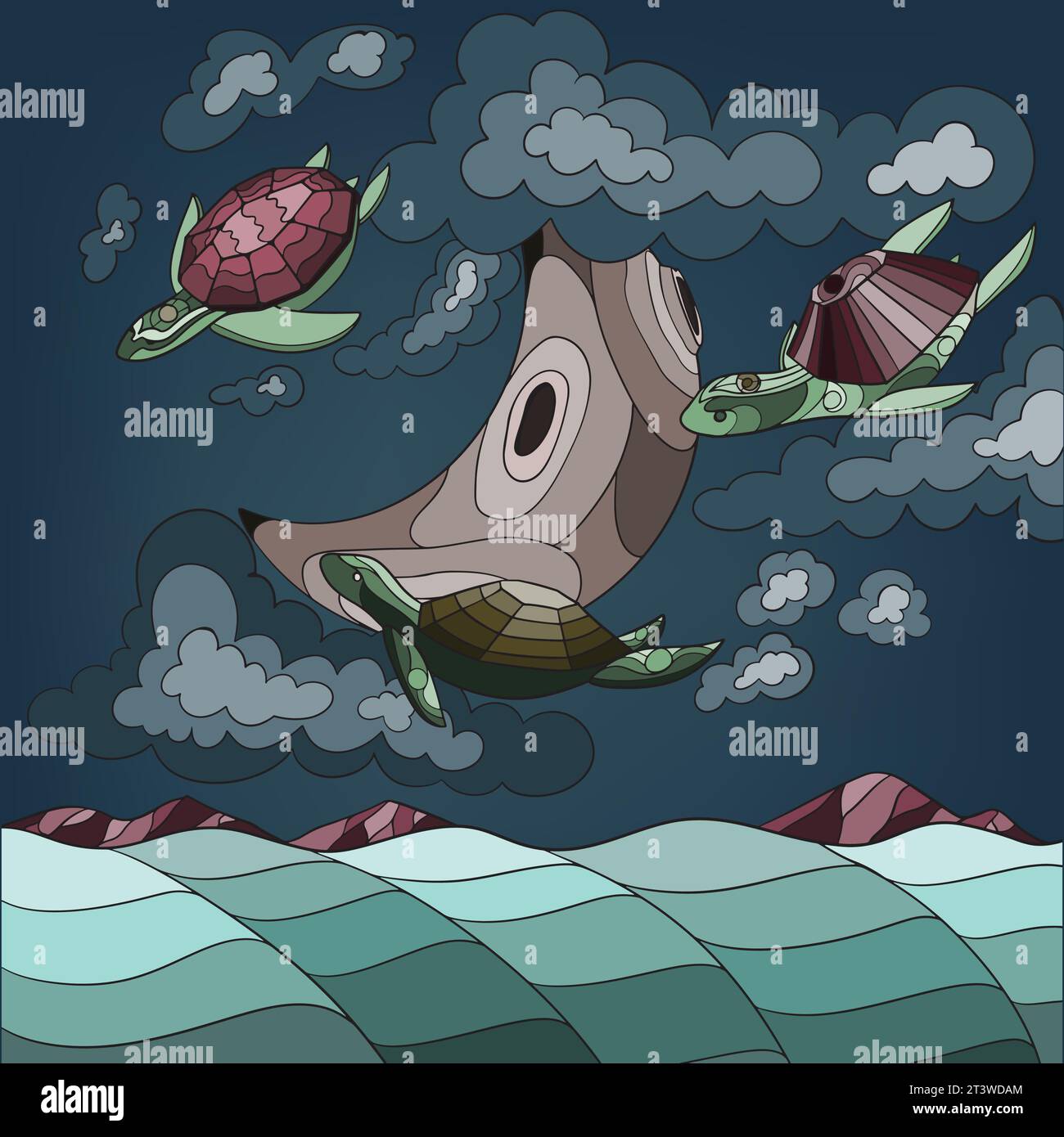 Turtles flying in the sky among the clouds Stock Vector Image & Art - Alamy