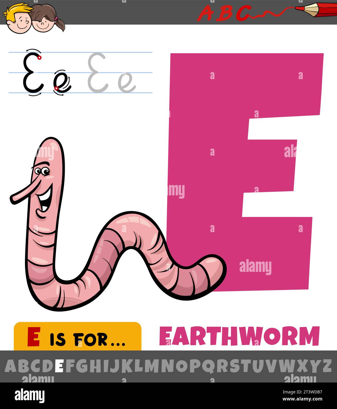 Educational cartoon illustration of letter E from alphabet with ...