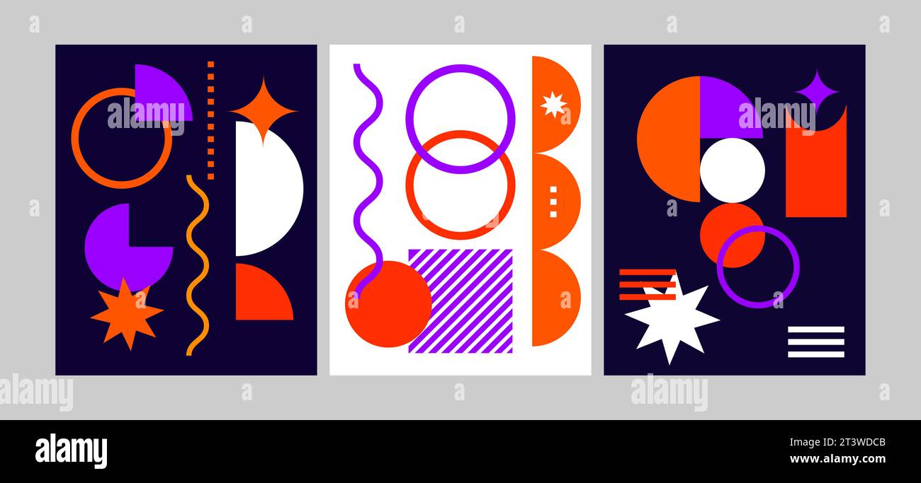 Brutalist posters set with abstract geometric shapes and naive grids ...