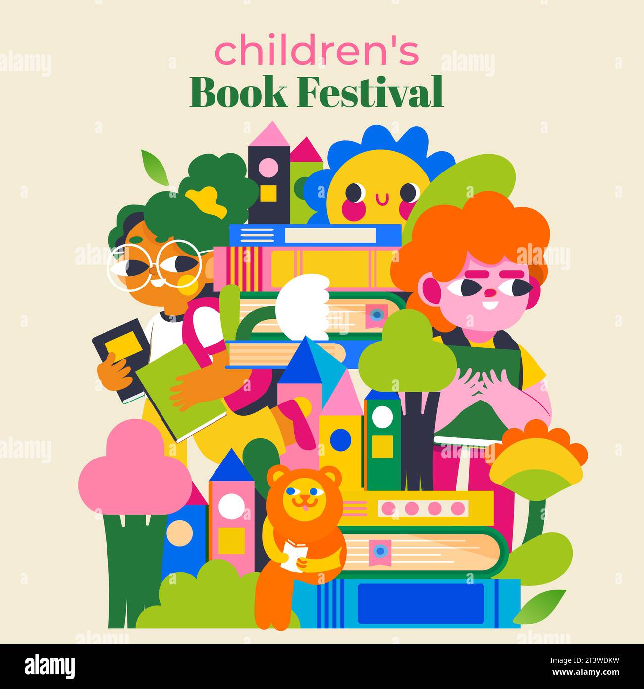 Illustration for the Children's Book Festival. Bright colors, fairy ...