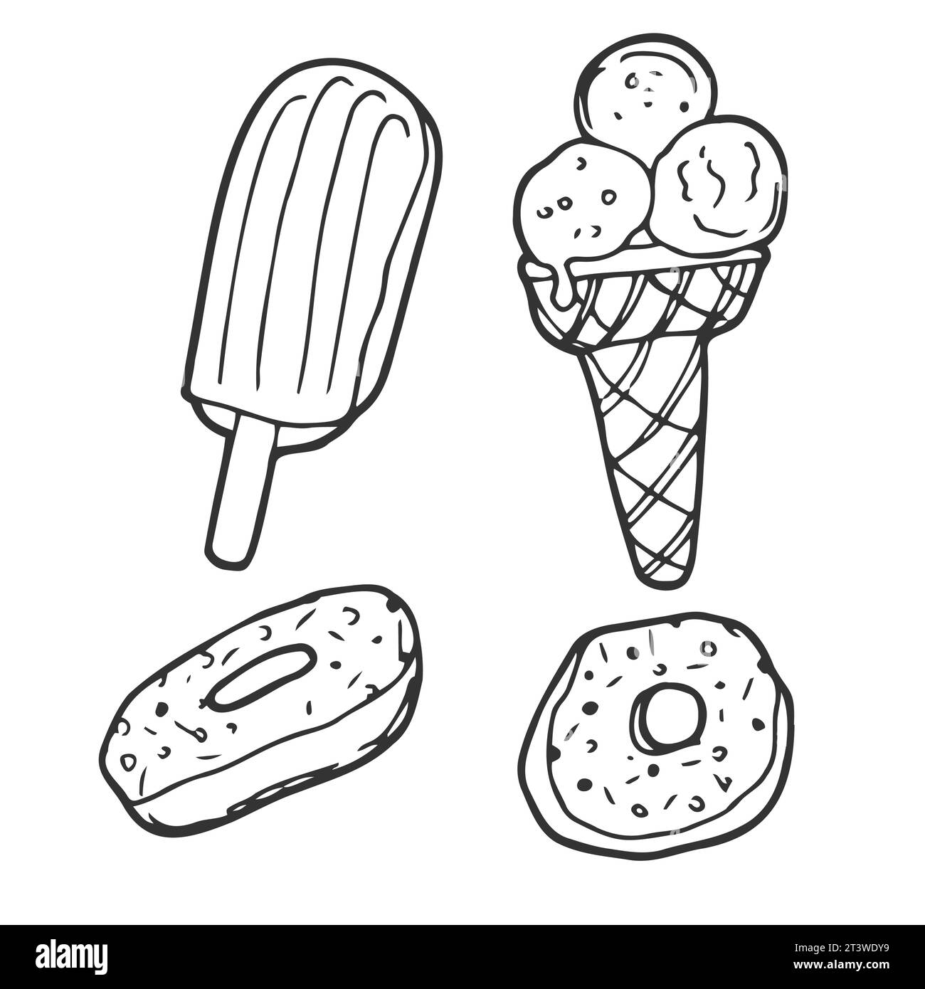 Hand Drawn Set Of Doodle With Different Ice Cream Types Waffle Cone