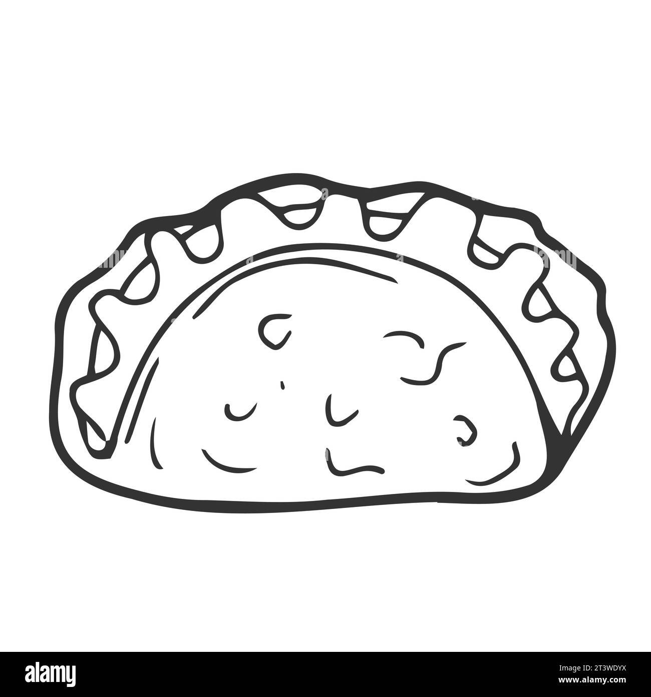 Taco with tortilla shell Mexican lunch line art vector icon Stock ...