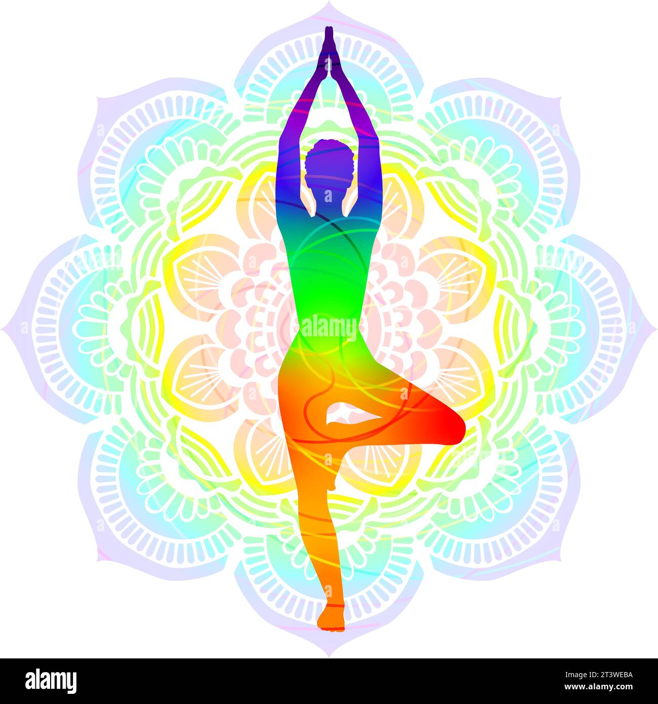 Colorful silhouette of Vrikshasana. Tree with Arms Up pose. Isolated ...