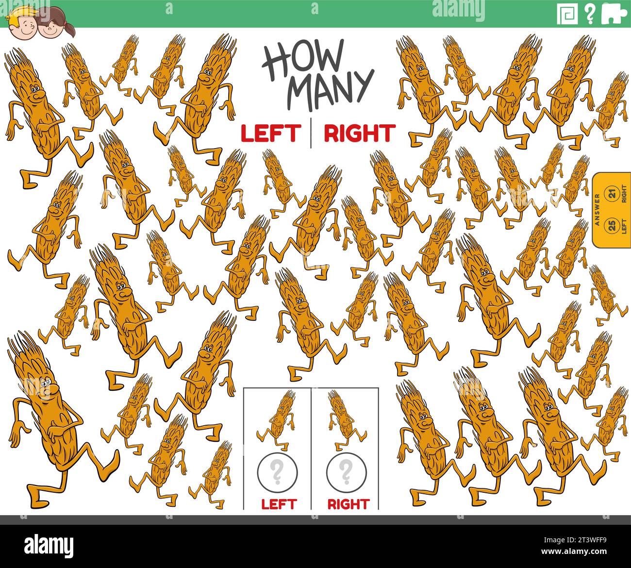 Cartoon illustration of educational activity of counting left and right ...