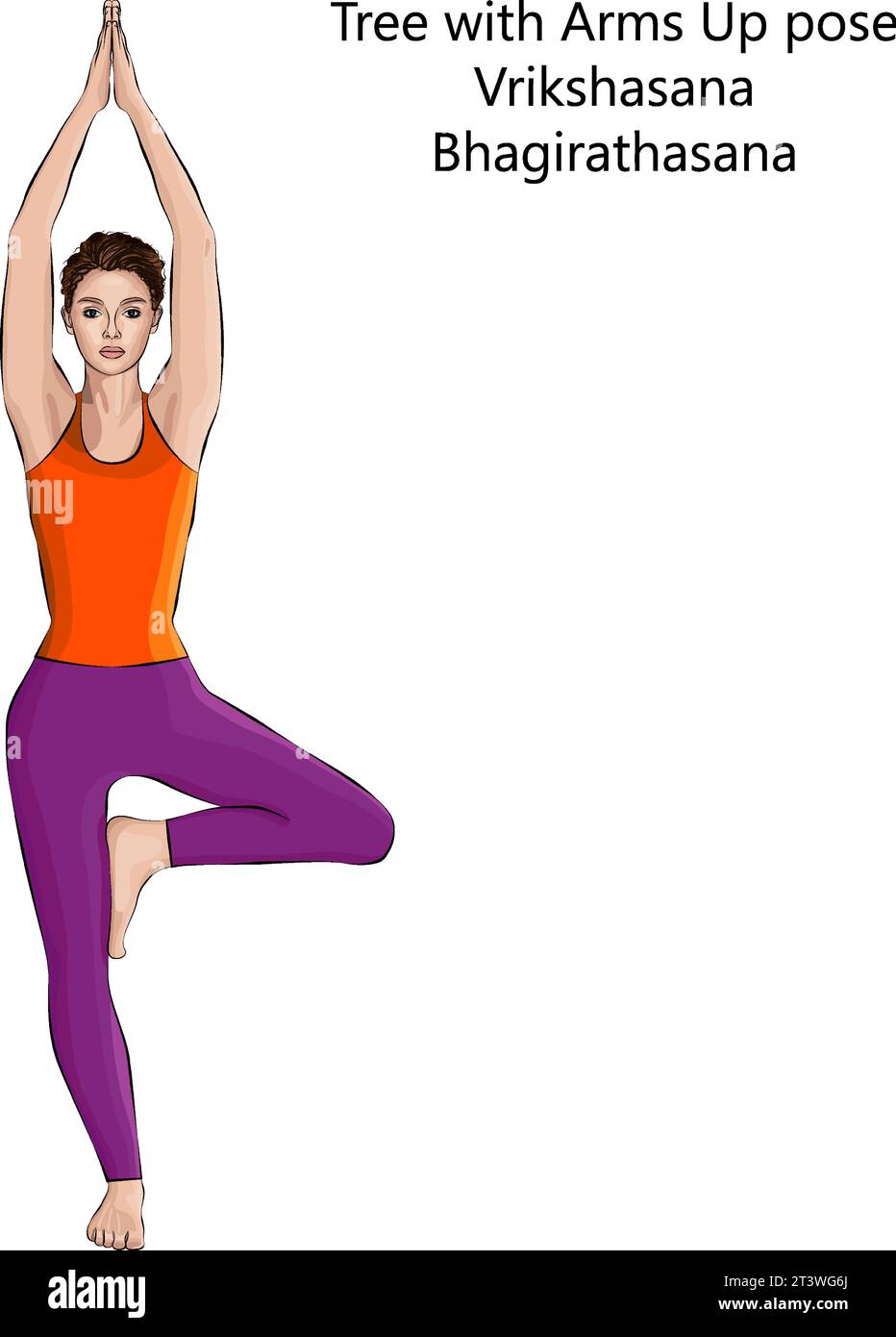 Young woman doing yoga Vrikshasana. Tree with Arms Up pose ...