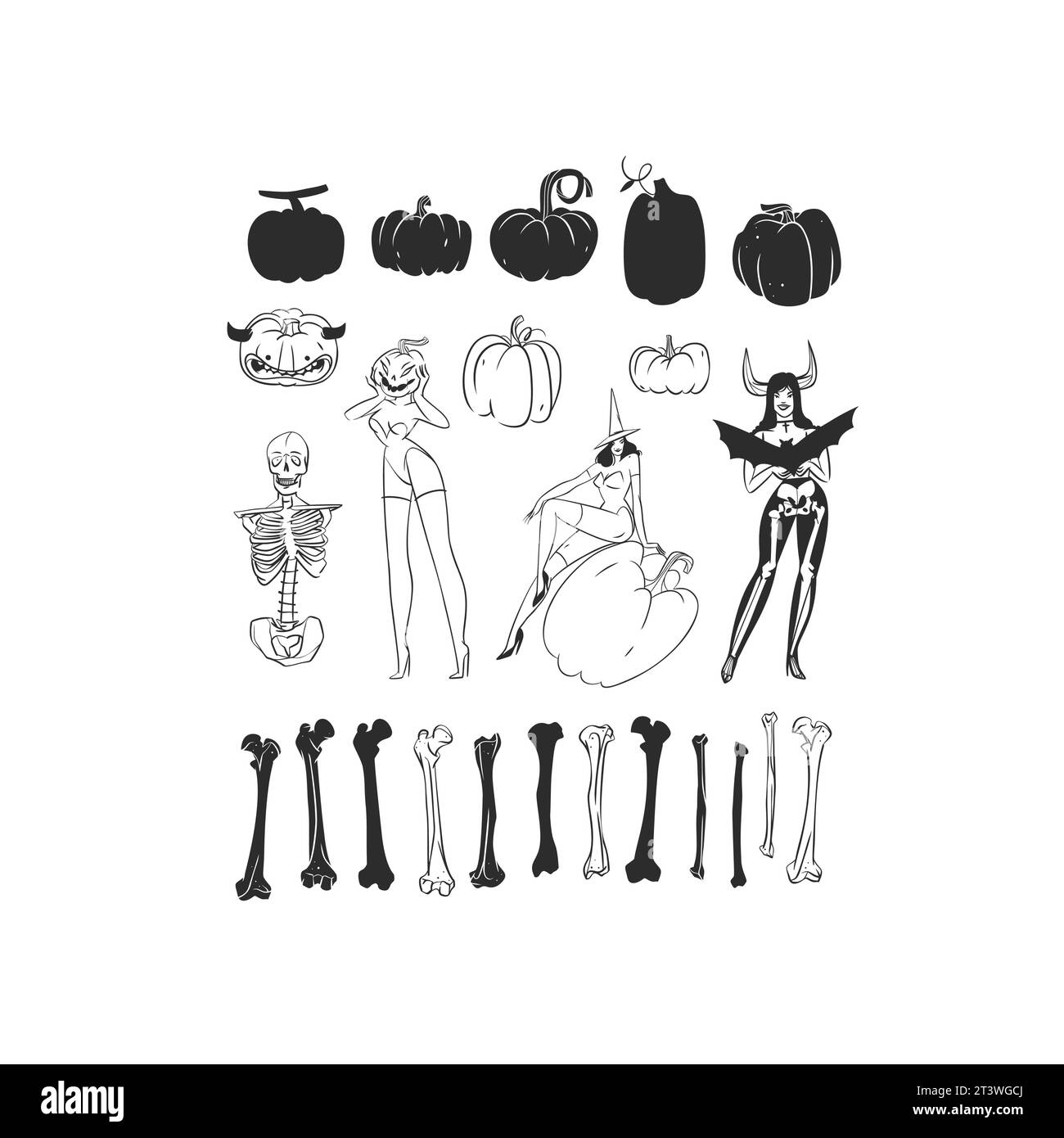 Hand drawn vector abstract graphic line art and silhouette Halloween ...