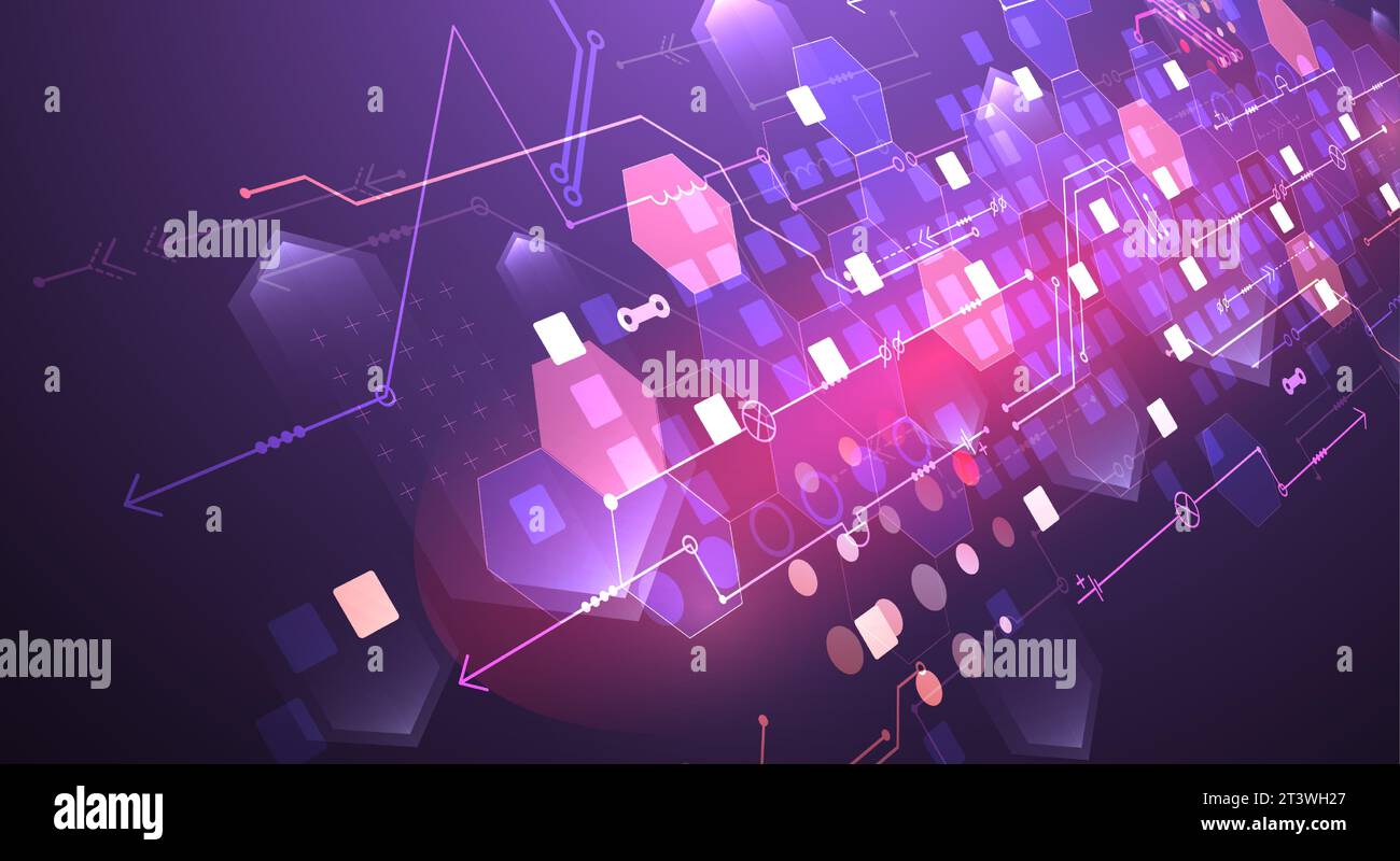 Abstract circuit board and hexagons on gradient color background. Hi-tech digital technology ...