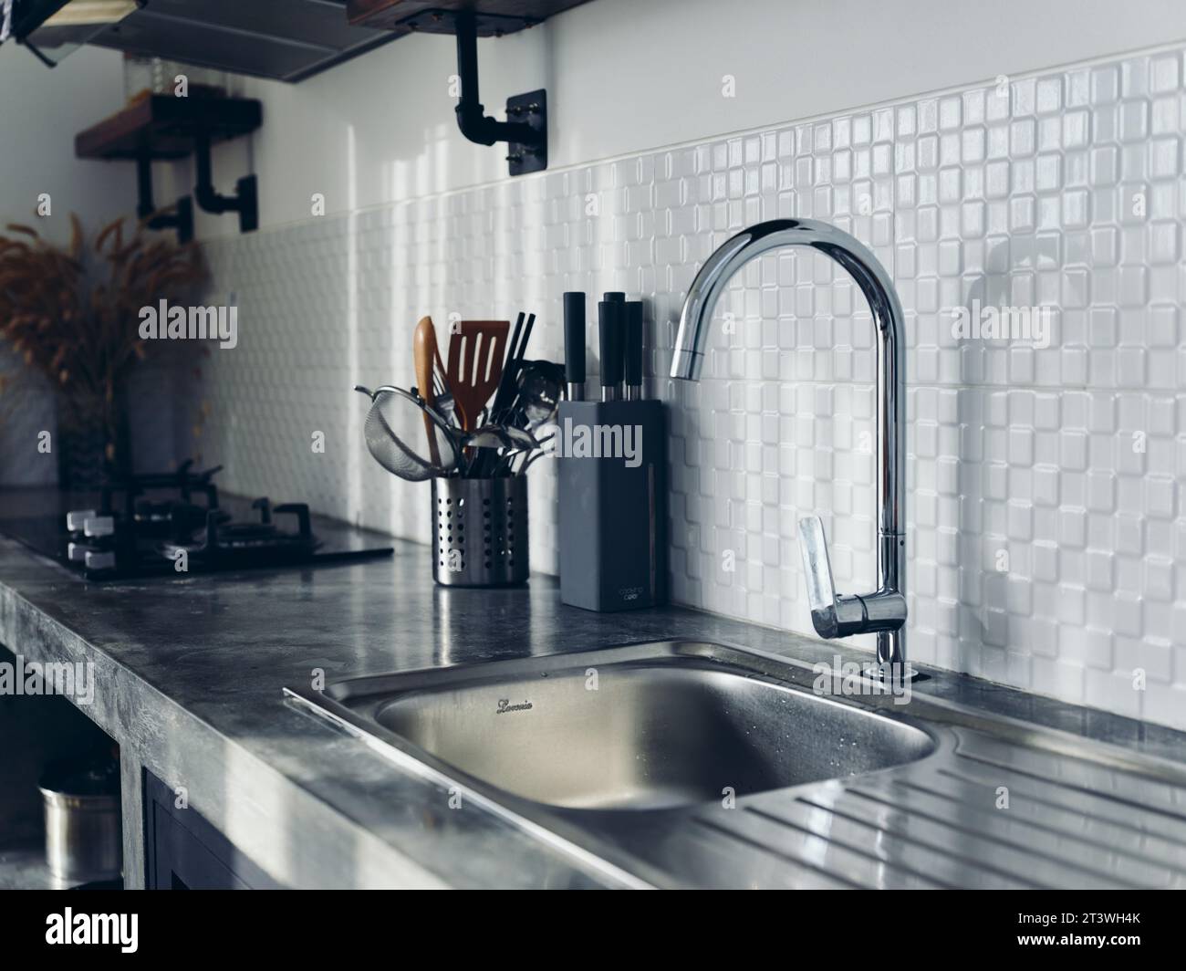 Modern kitchen sink, stylish interior Stock Photo - Alamy