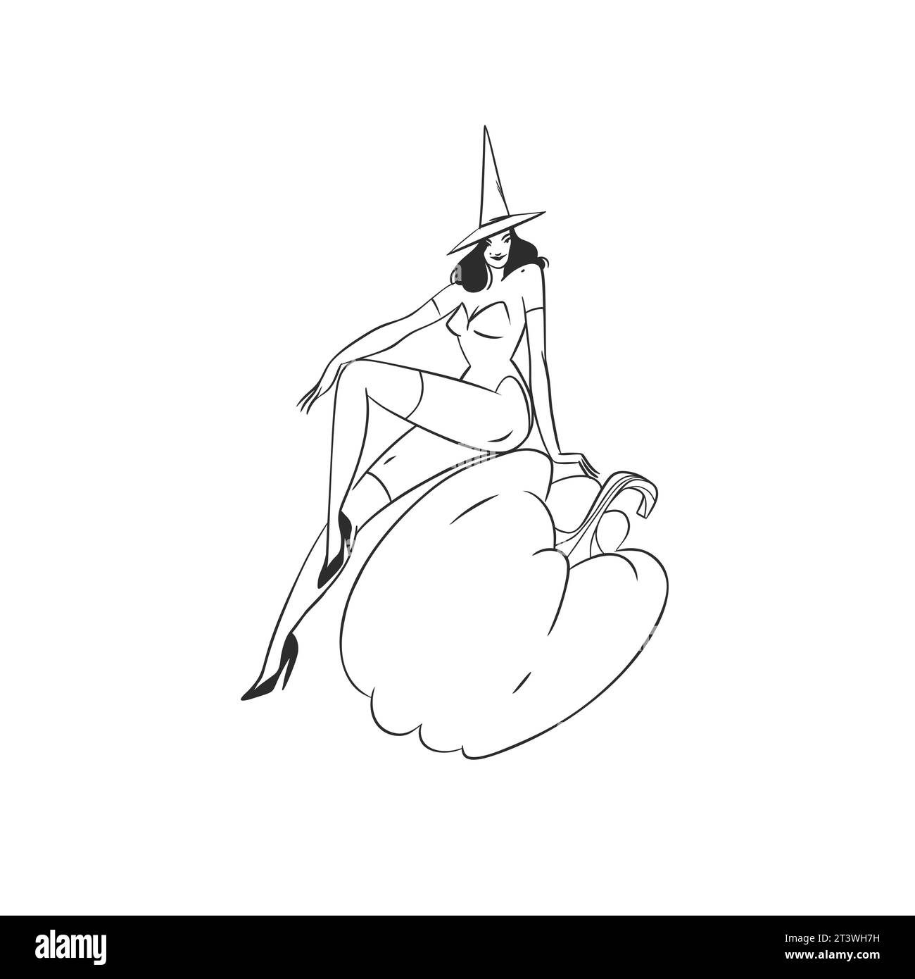 Hand drawn vector abstract line graphic,happy Halloween female ...