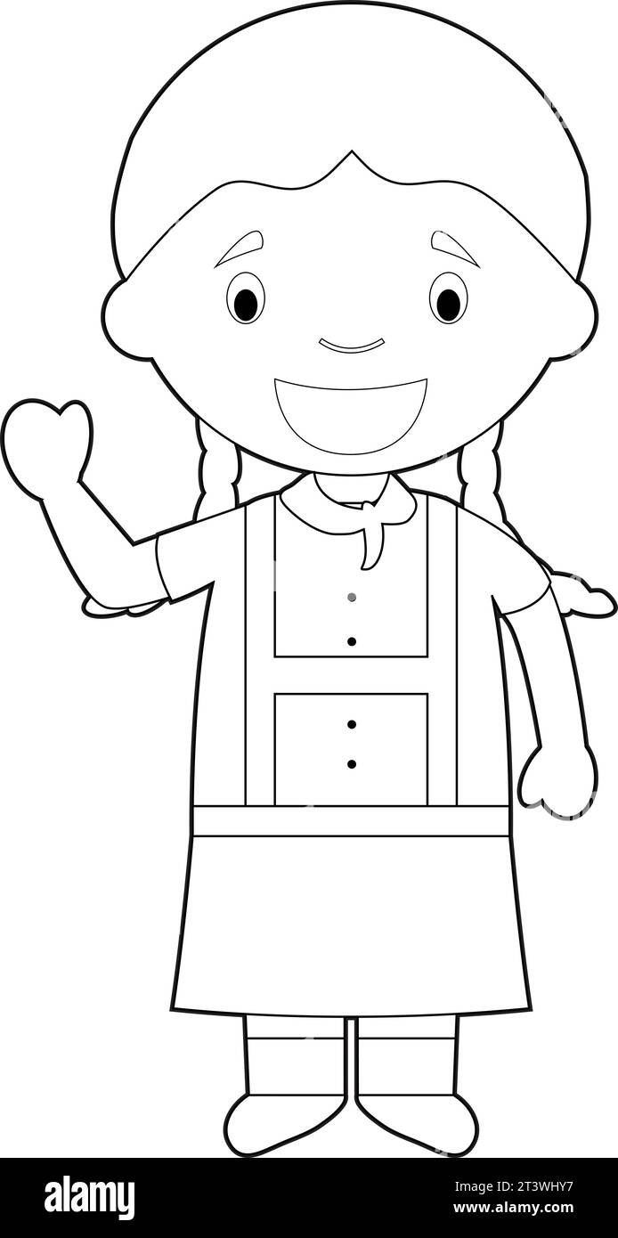 Easy coloring cartoon character from Cuba dressed in the traditional ...