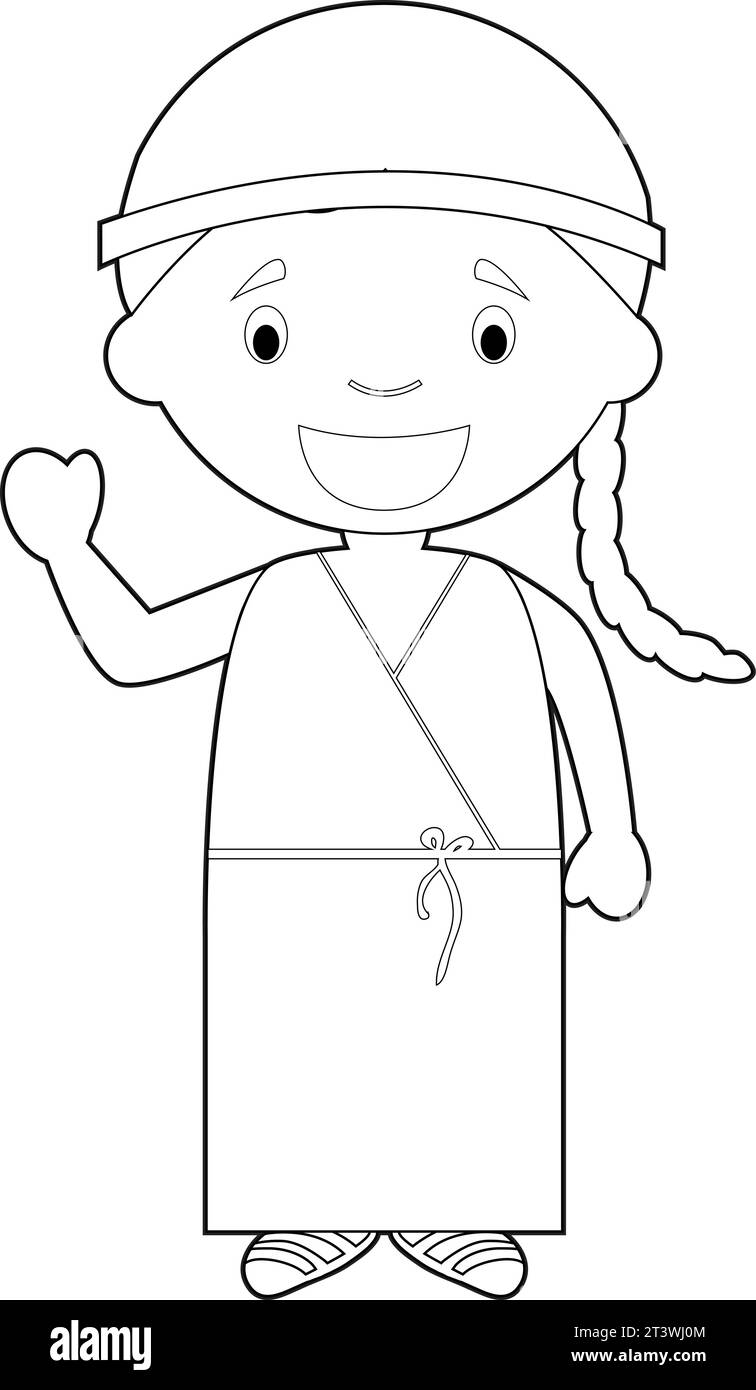 Easy coloring cartoon character from Greece dressed in the traditional ...
