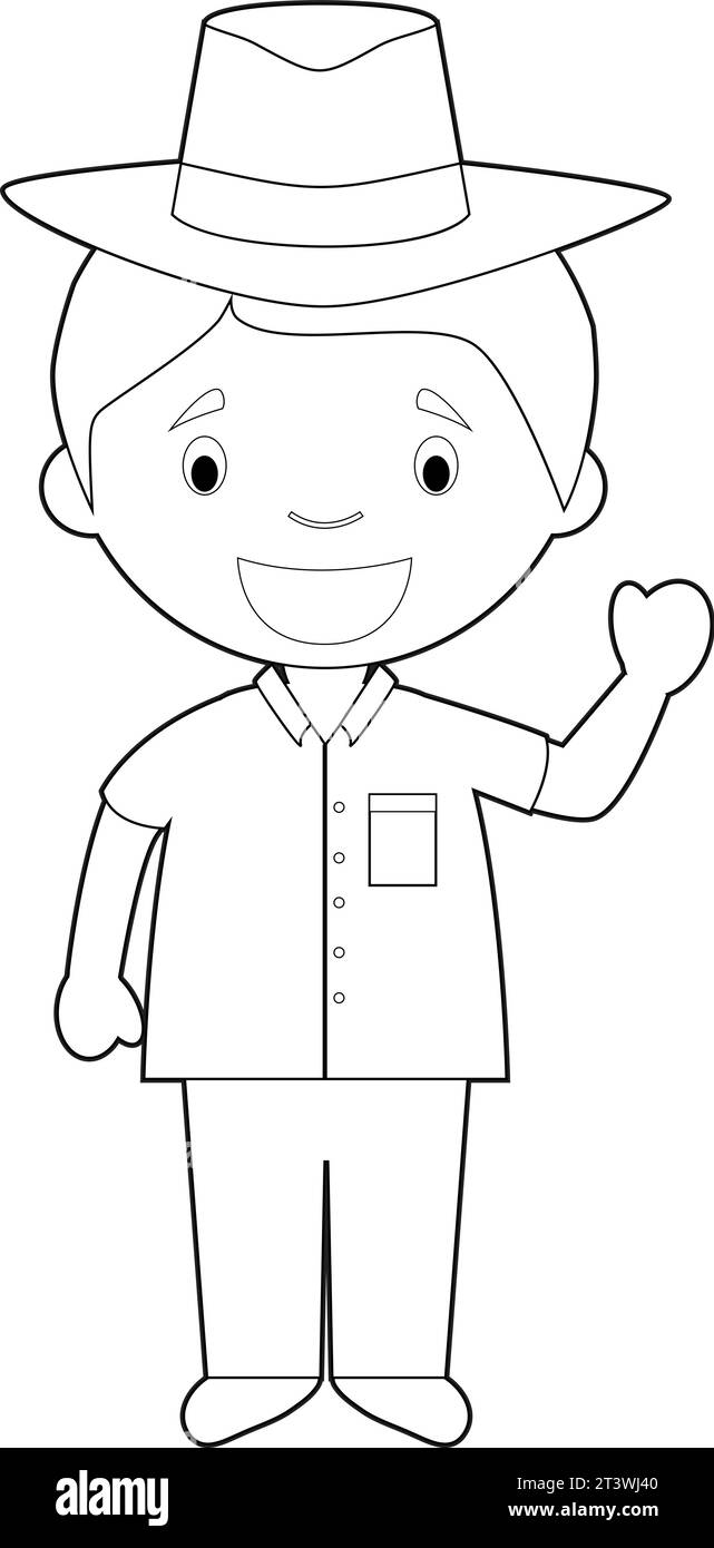 Easy coloring cartoon character from Cuba dressed in the traditional ...