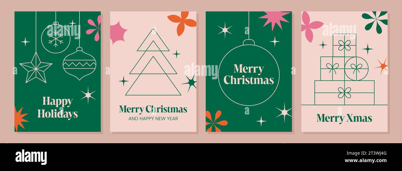 Set of modern minimalist Christmas posters with abstract geometric ...