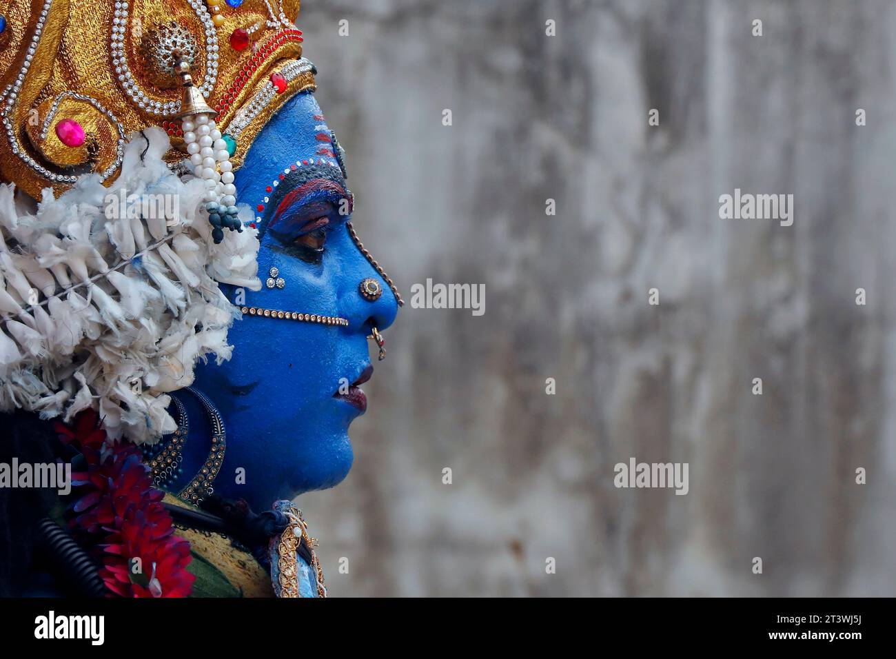 Kerala, India - April 2, 2023 a man wearing costume of lord Durga ...
