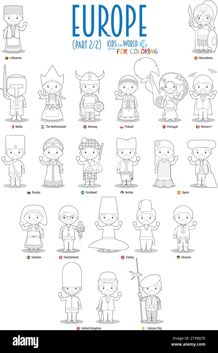 Kids and nationalities of the world vector: Europe Set 2 of 2. Set of ...