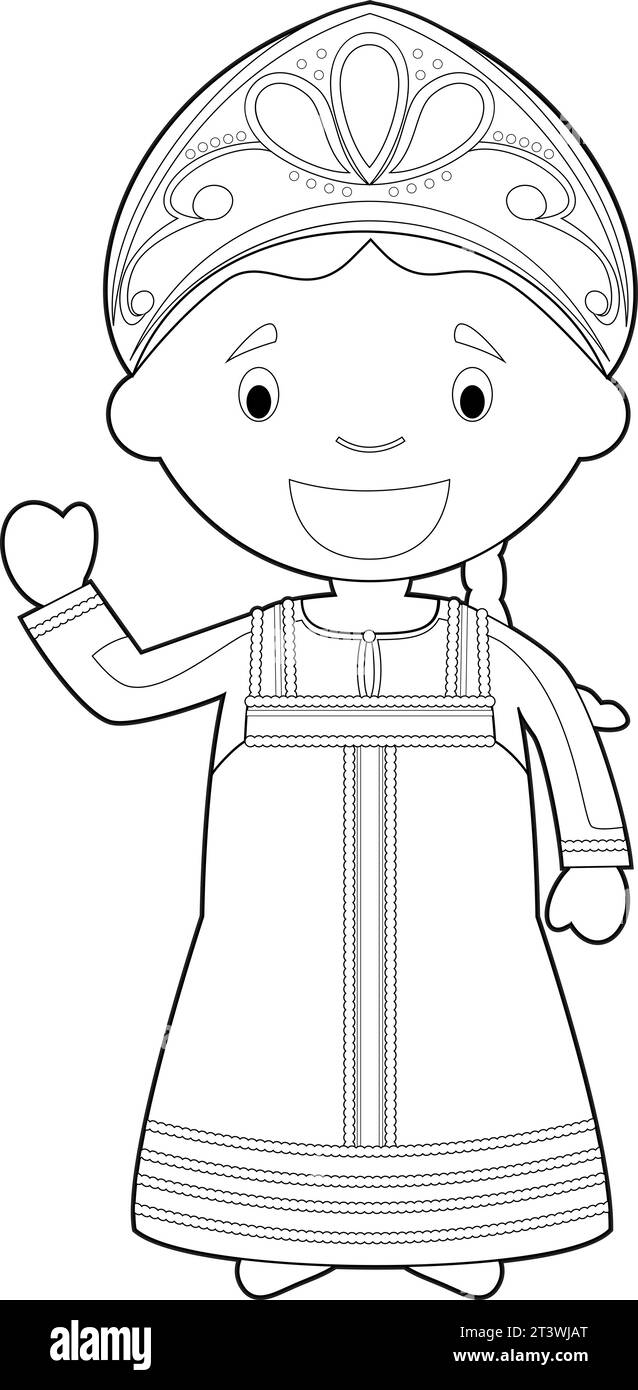 Easy coloring cartoon character from Russia dressed in the traditional ...
