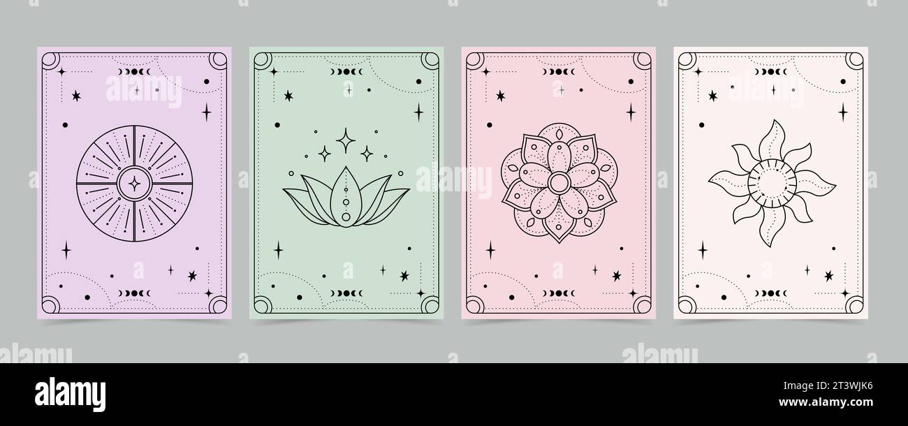 Tarot cards set - esoteric mystical deck design with spiritual symbols ...