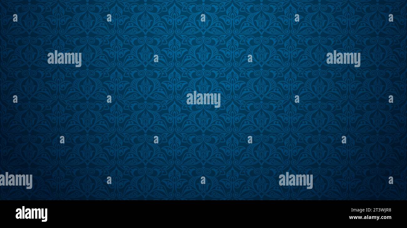 vector illustration blue background with damask patterned wallpaper for ...